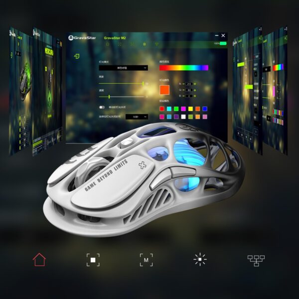 GravaStar Mercury M1 Pro Wireless Gaming Mouse, Lightweight Magnesium Alloy, 26,000 DPI, PAW3395DM Sensor, 5 Programmable Buttons, Support Wired/2.4GHz/BT, Up to 200 Hours Battery Life-Gradient Black